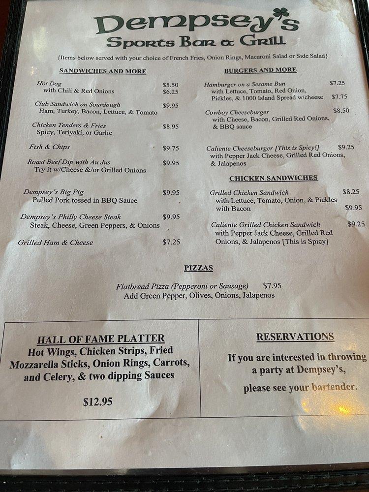 Menu at Dempsey's Sports Bar & Grill, Long Beach