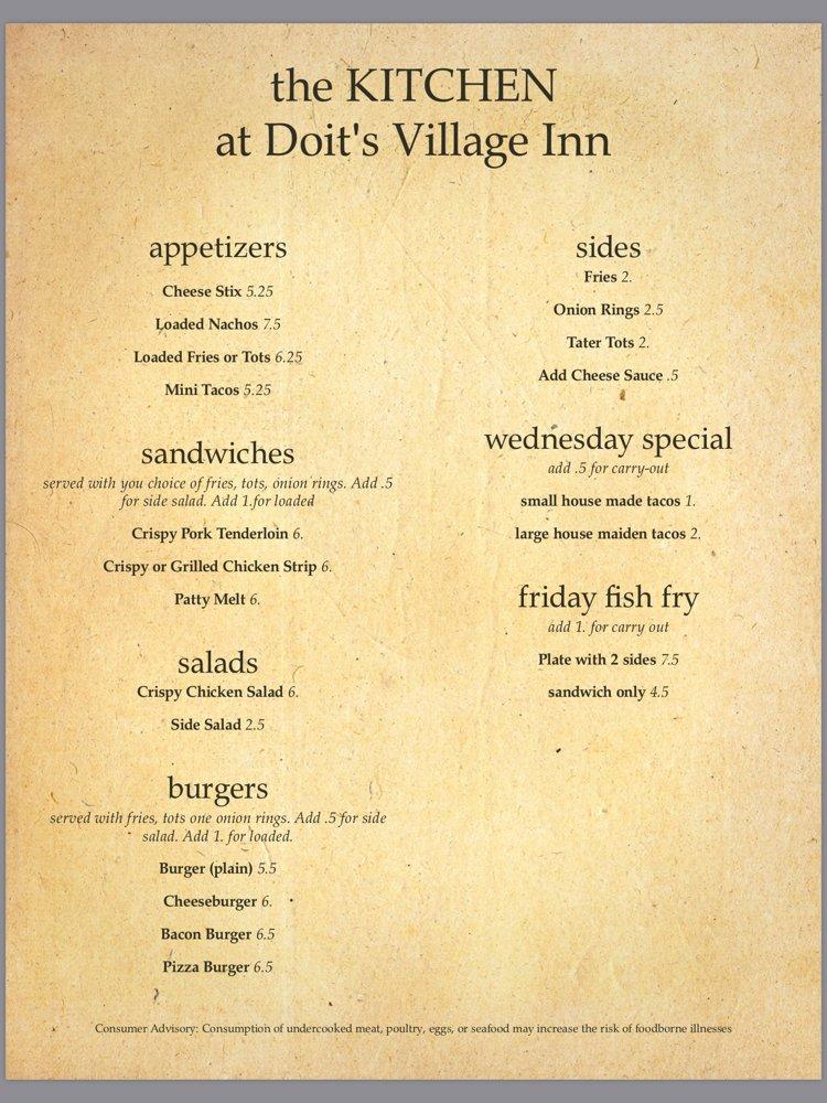 Menu at Doit's Village Inn pub & bar, Granite City, Pontoon Rd