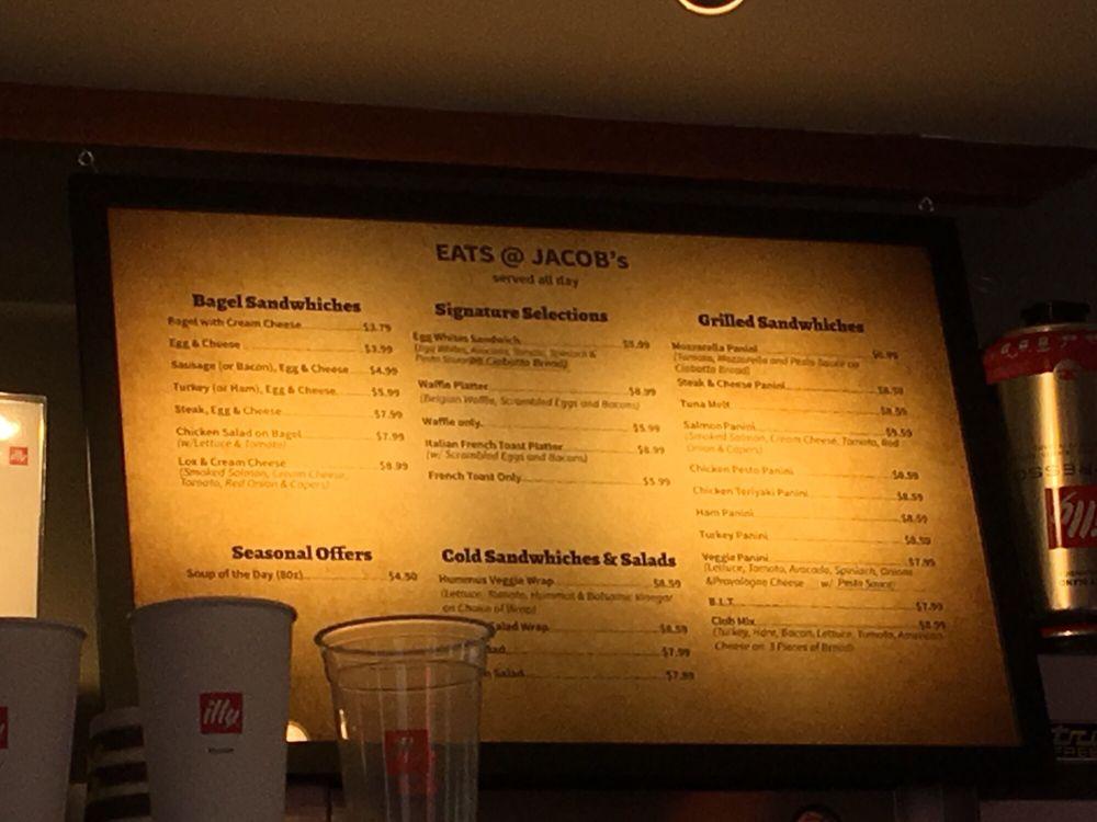 Menu at Jacob's Coffee House, Washington