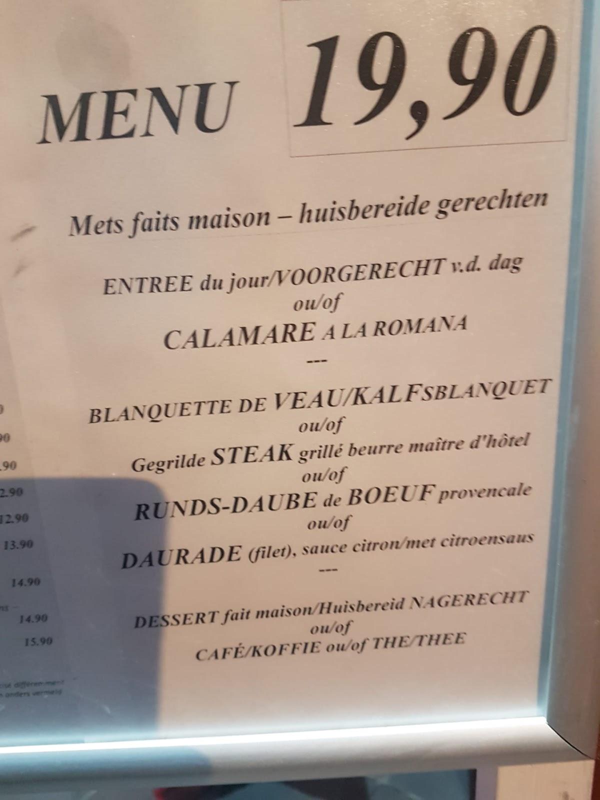 Menu at Le Gourmet, Blankenberge