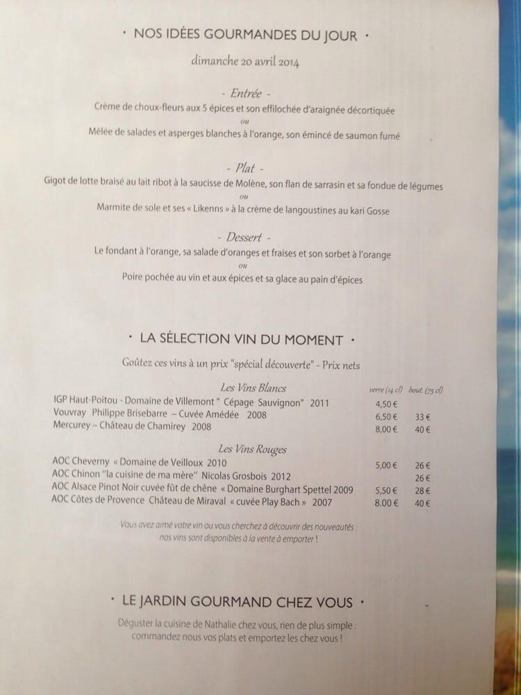 Menu at Le Jardin Gourmand restaurant, Lorient