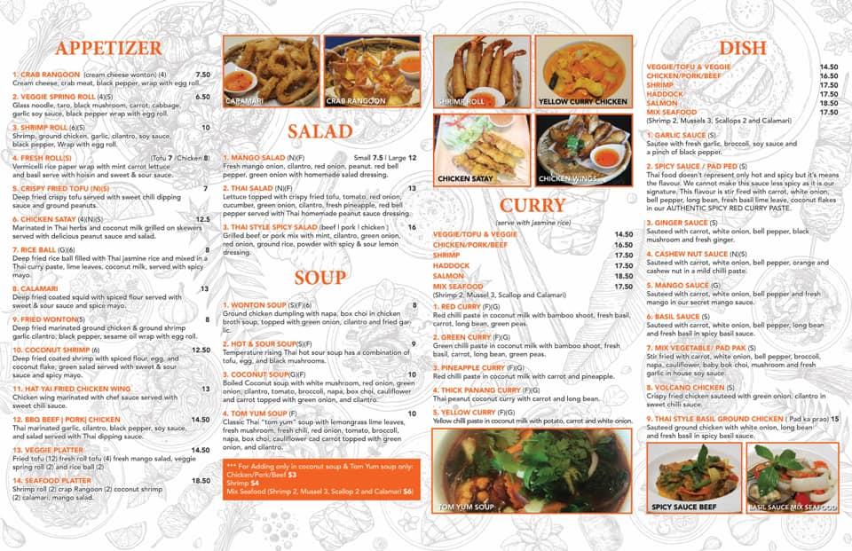 Menu at Port Perry Thai restaurant, Port Perry