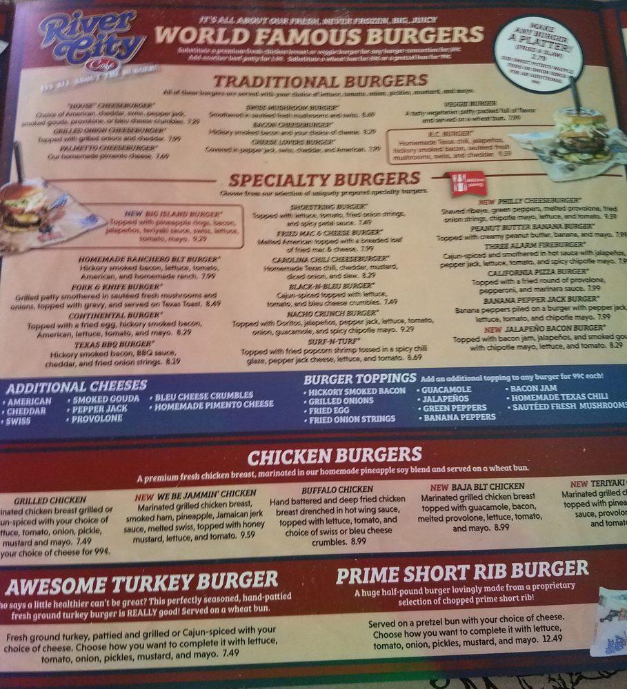Menu at River City Cafe, Myrtle Beach, 208 73rd Ave N