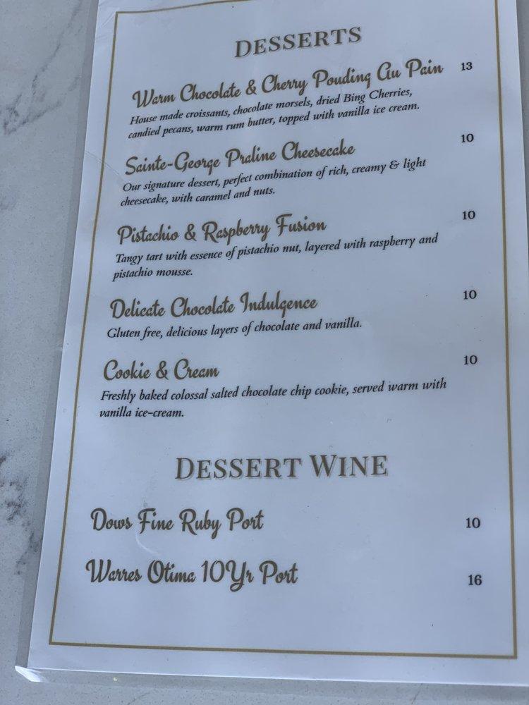 Menu at Sainte-George Restaurant, St. Augustine