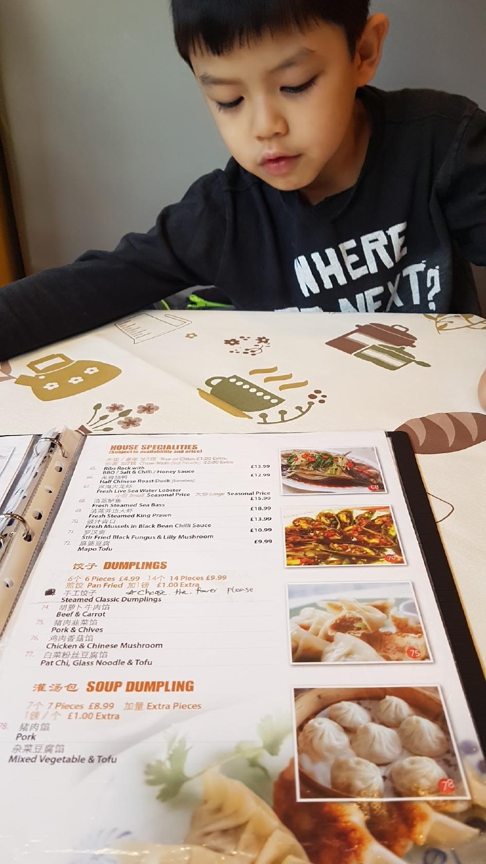 Menu at Street of Beijing restaurant, Edinburgh