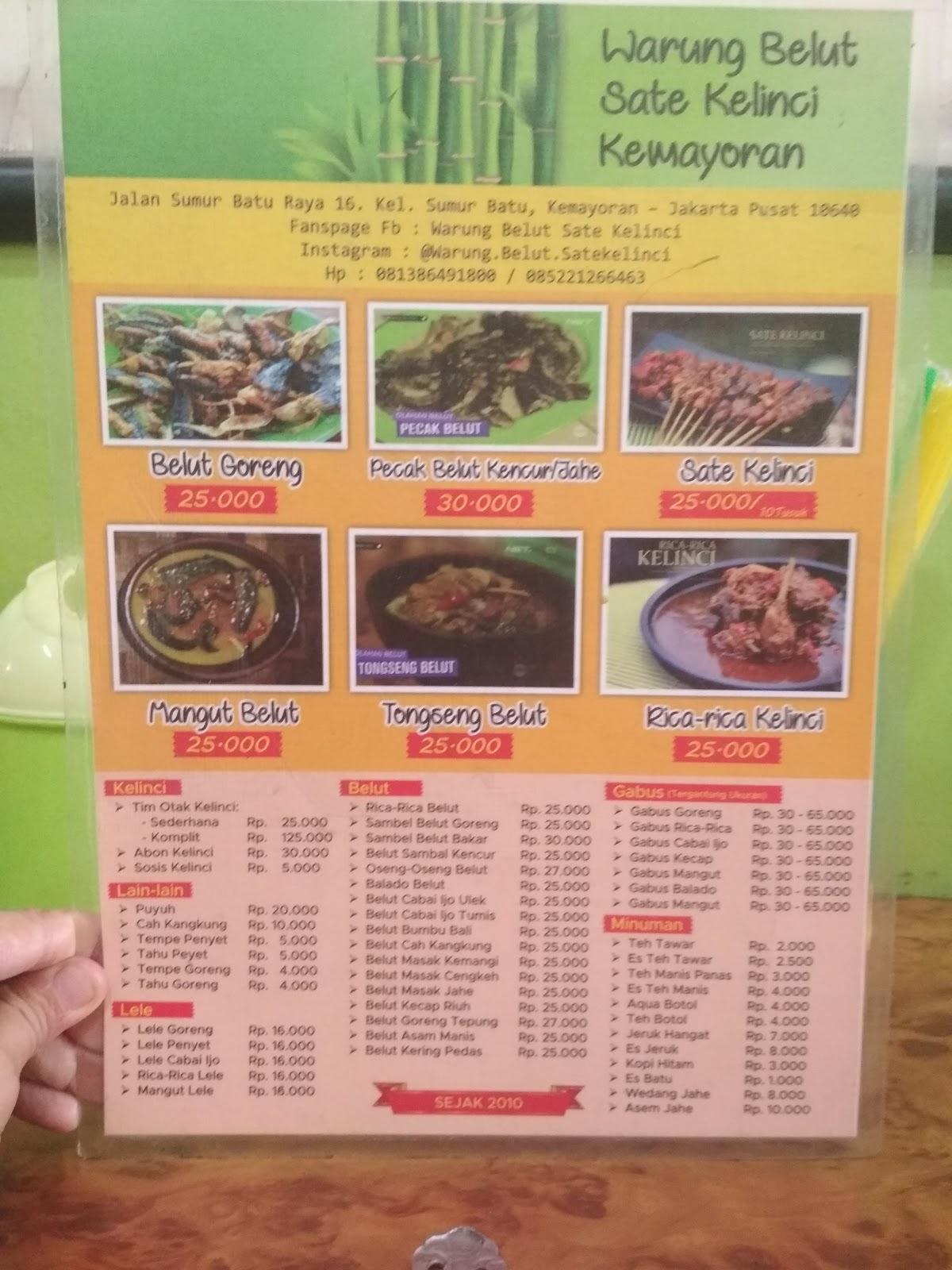 Menu at Warung Belut Sate Kelinci Kemayoran ( Resto Belut Sunadi ...