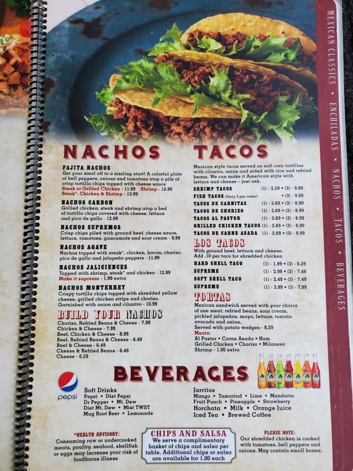 Menu at Agave Azul Mexican Restaurant, Covington