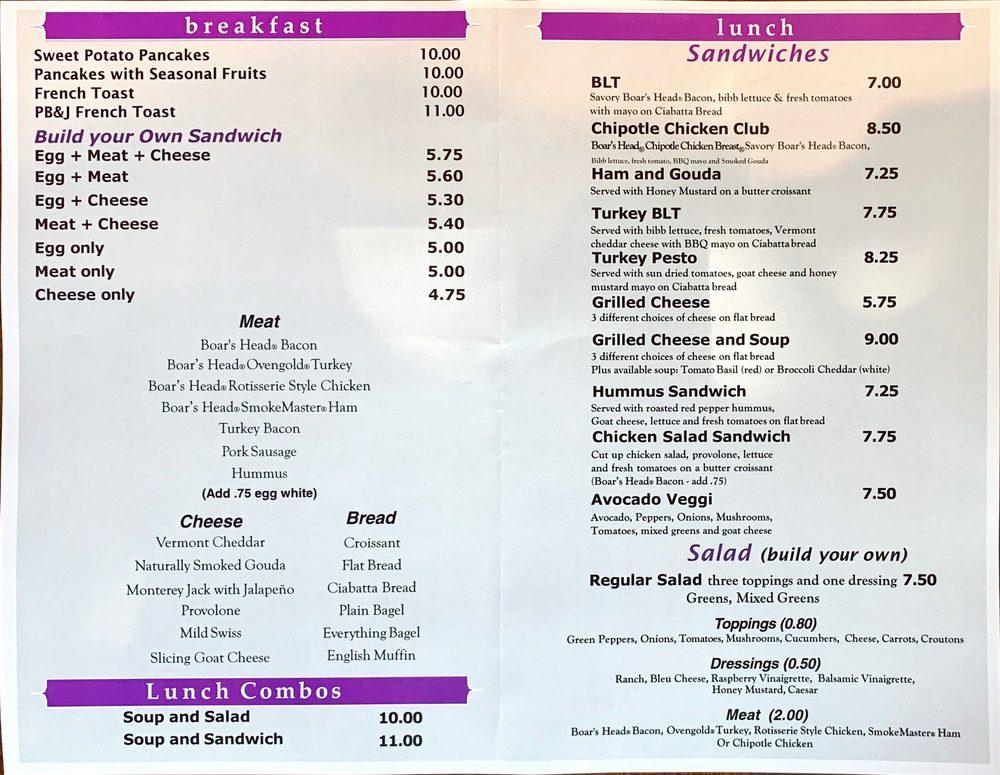 Menu at Cafe Lucia, Roswell
