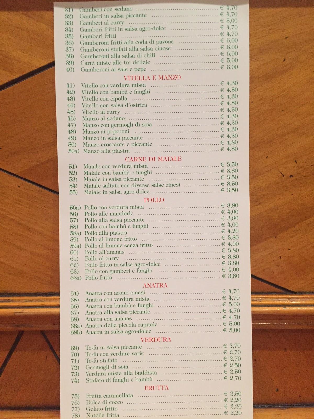 Menu at La Piccola Capitale restaurant, Rome