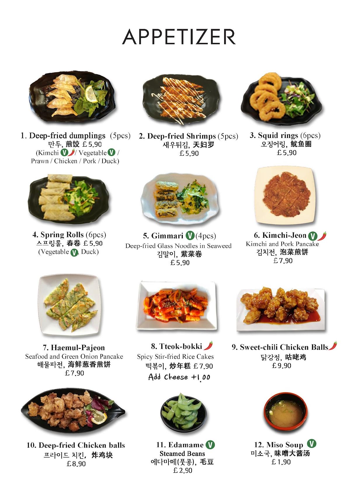 Menu at Maru Korean restaurant, Bournemouth