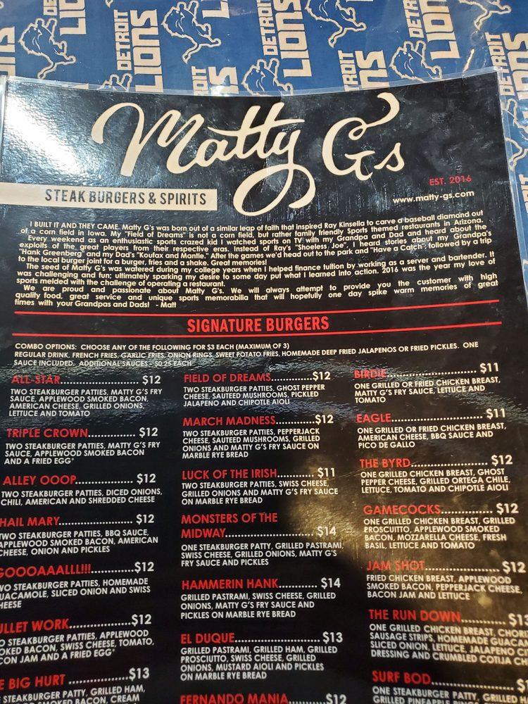 Menu at Matty G's Fish and Chips restaurant, Gilbert