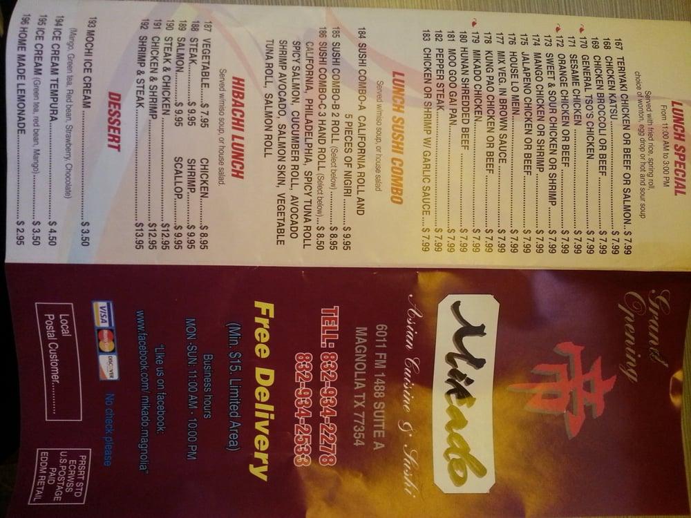 Menu at Mikado Asian Cuisine & Sushi restaurant, The Woodlands