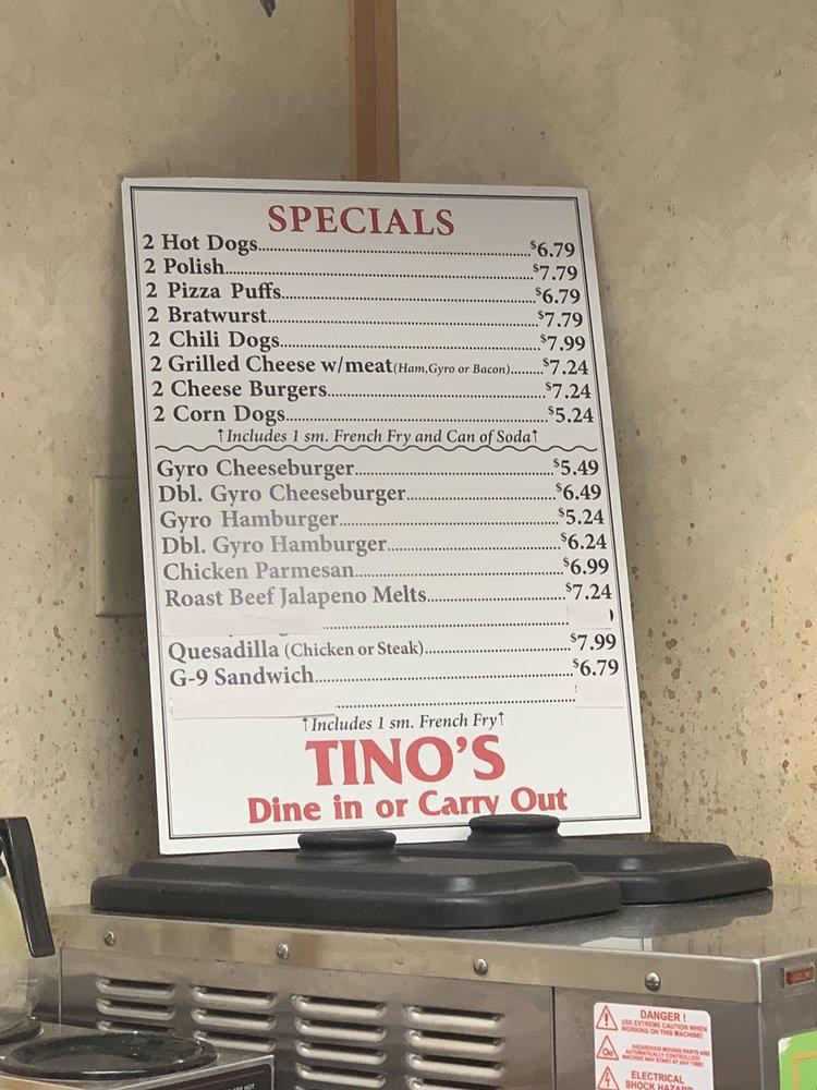 Menu at Tino's Carry Out fast food, Racine, Lathrop Ave