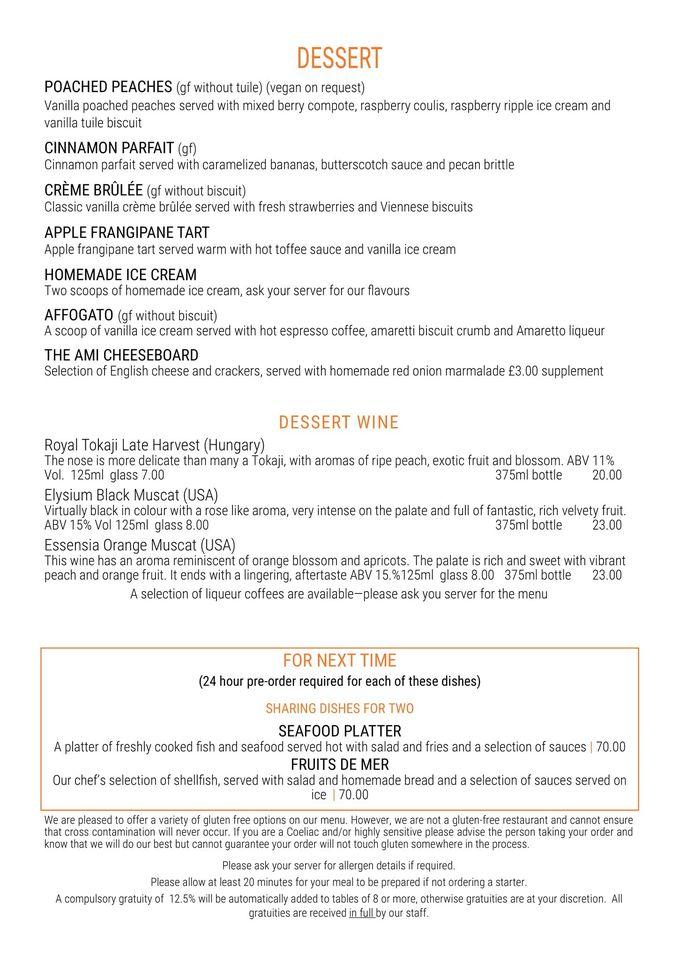 Menu at Ami Bistro restaurant, Worthing