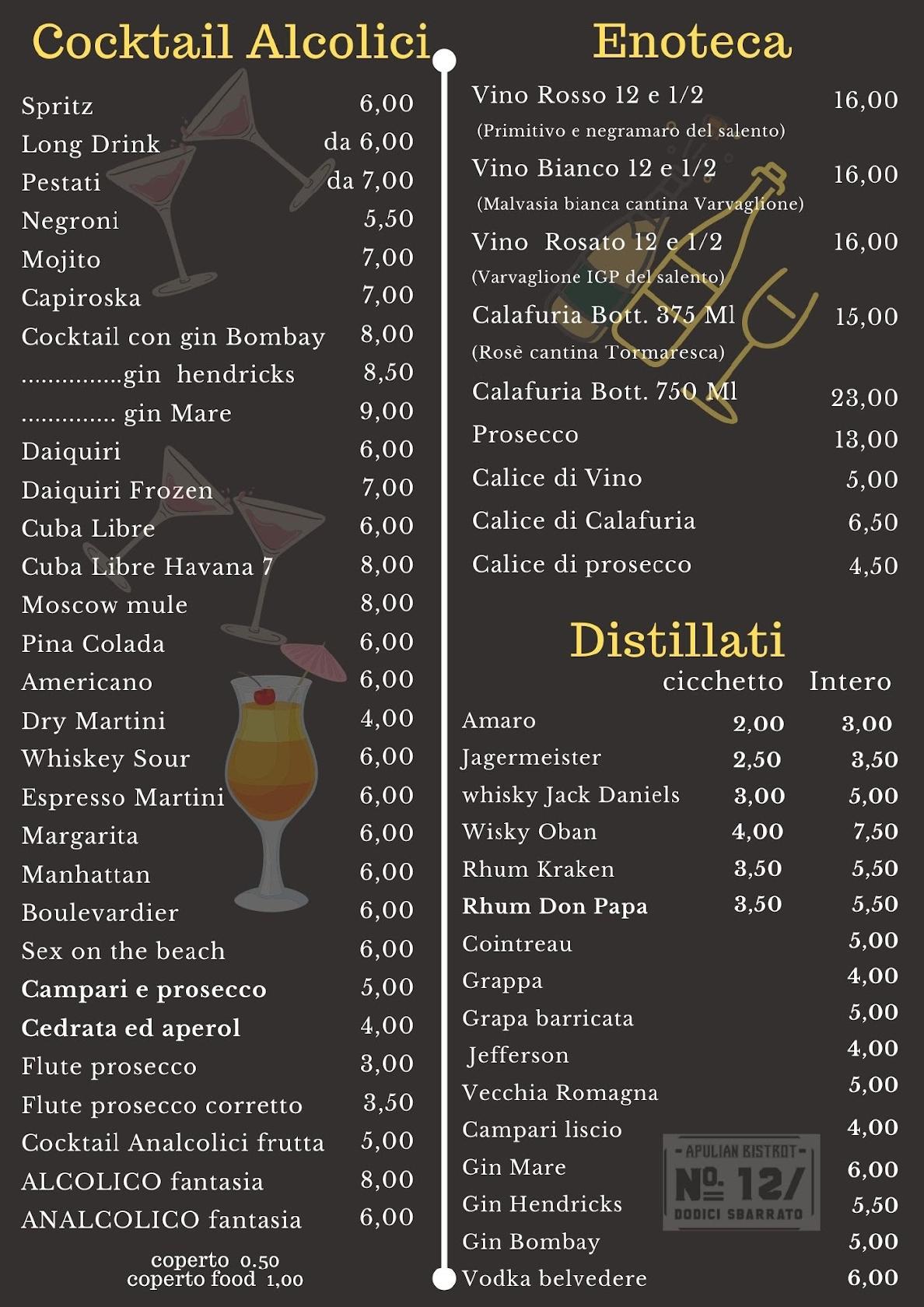 Menu da Dodici sbarrato apulian bistrot, Bari