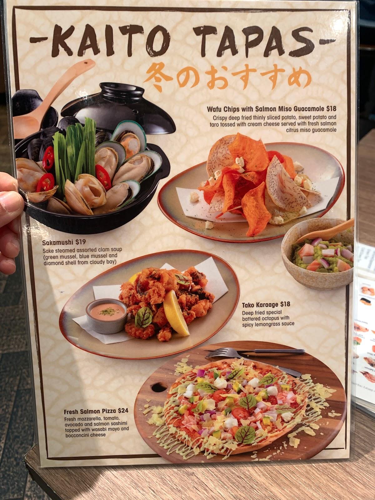 Menu at Kaito restaurant, Castle Hill