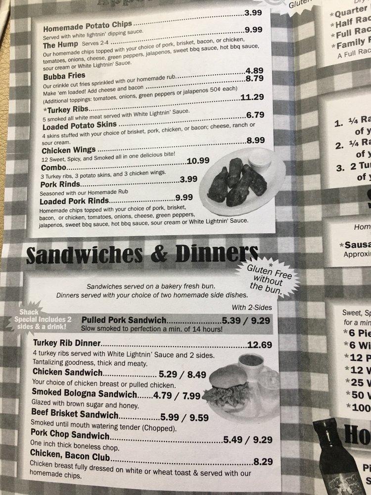 Menu at Shack in the Back BBQ, Louisville