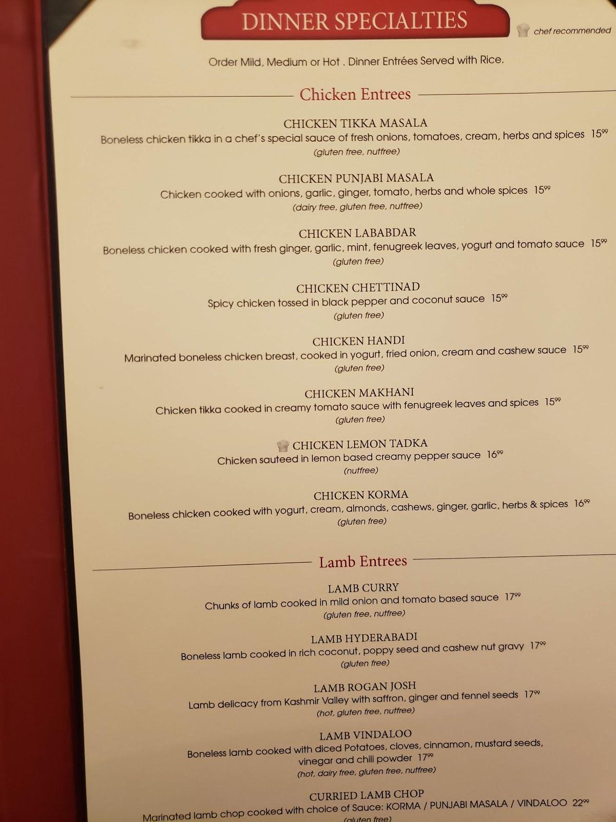 Menu at Shalimar Restaurant, Ann Arbor, 307 S Main St