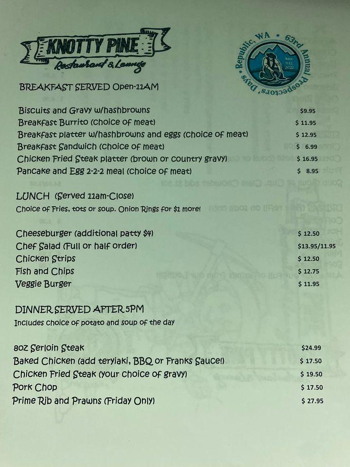 Menu at The Knotty Pine Resturant & Lounge pub & bar, Republic