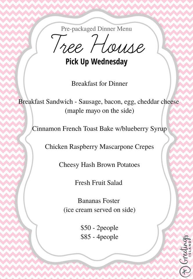 Menu at Tree House restaurant, Avon
