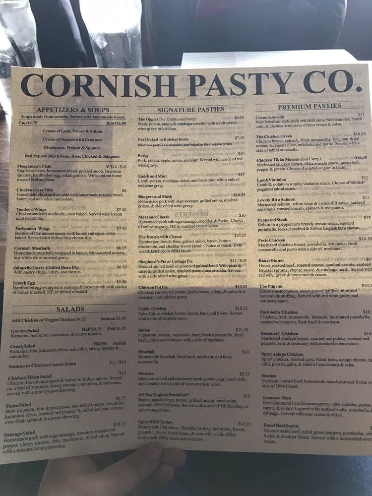 Menu at Cornish Pasty Co pub & bar, Phoenix, 7 W Monroe St