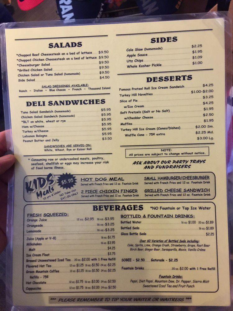 Menu at Hunt's Battlefield Fries cafe, Gettysburg