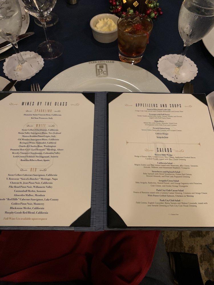 Menu at Park City Club, Dallas
