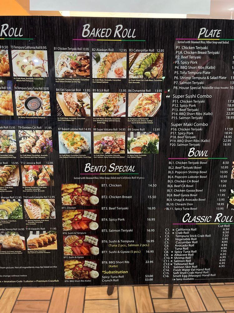 Menu at Samurai Sushi restaurant, Downey