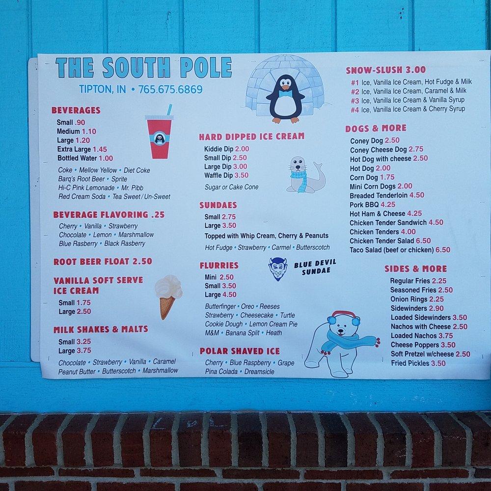 Menu at South Pole Drive In restaurant, Tipton