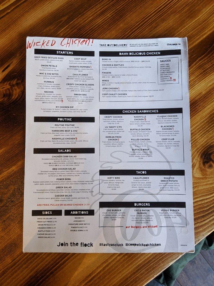 Menu at Coop Wicked Chicken Burlington restaurant, Burlington