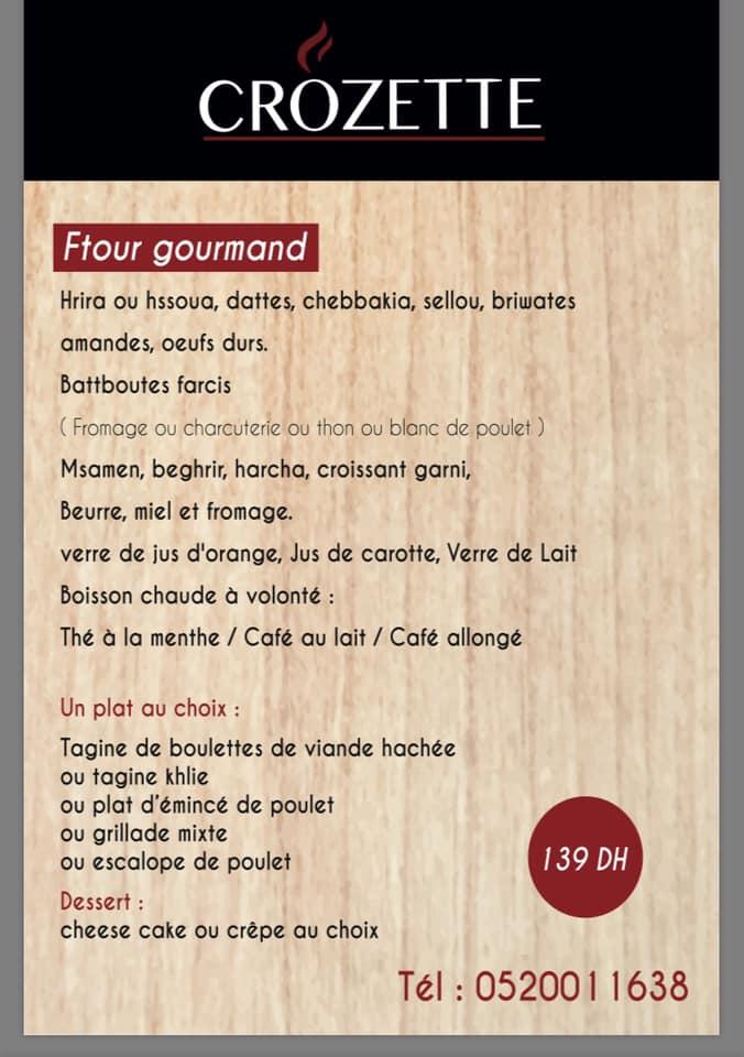 Menu at Café crozette cafe, Casablanca