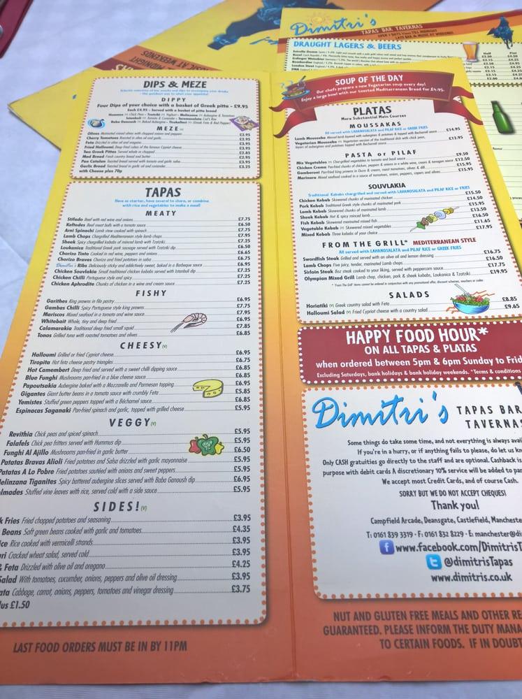 Menu at Dimitri's - Tapas Meze Bar & Restaurant, Manchester, 1-3 ...