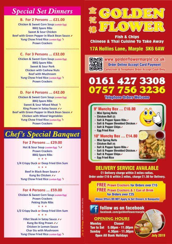 Menu at Golden Flower fast food, Stockport