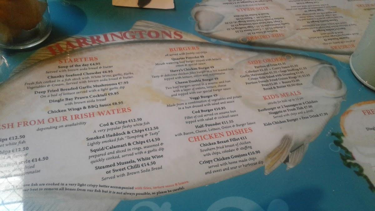 Menu at Harrington's Restaurant, Dingle