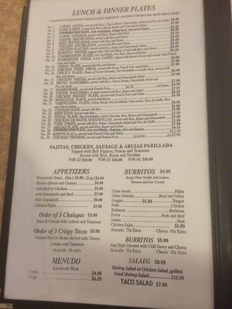 Menu at La Ribera restaurant, Corpus Christi, Morgan Ave