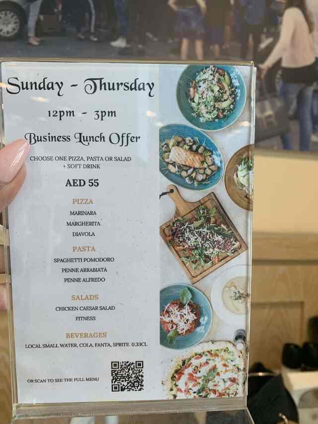 Menu at L'antica Pizzeria da Michele, Dubai