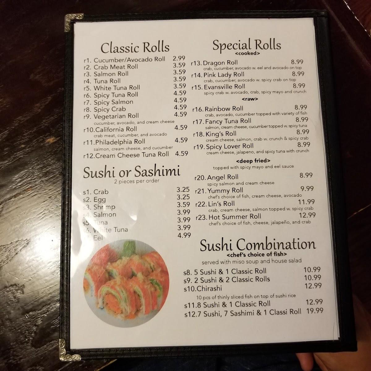 Menu at Lin's Asian Express restaurant, Evansville