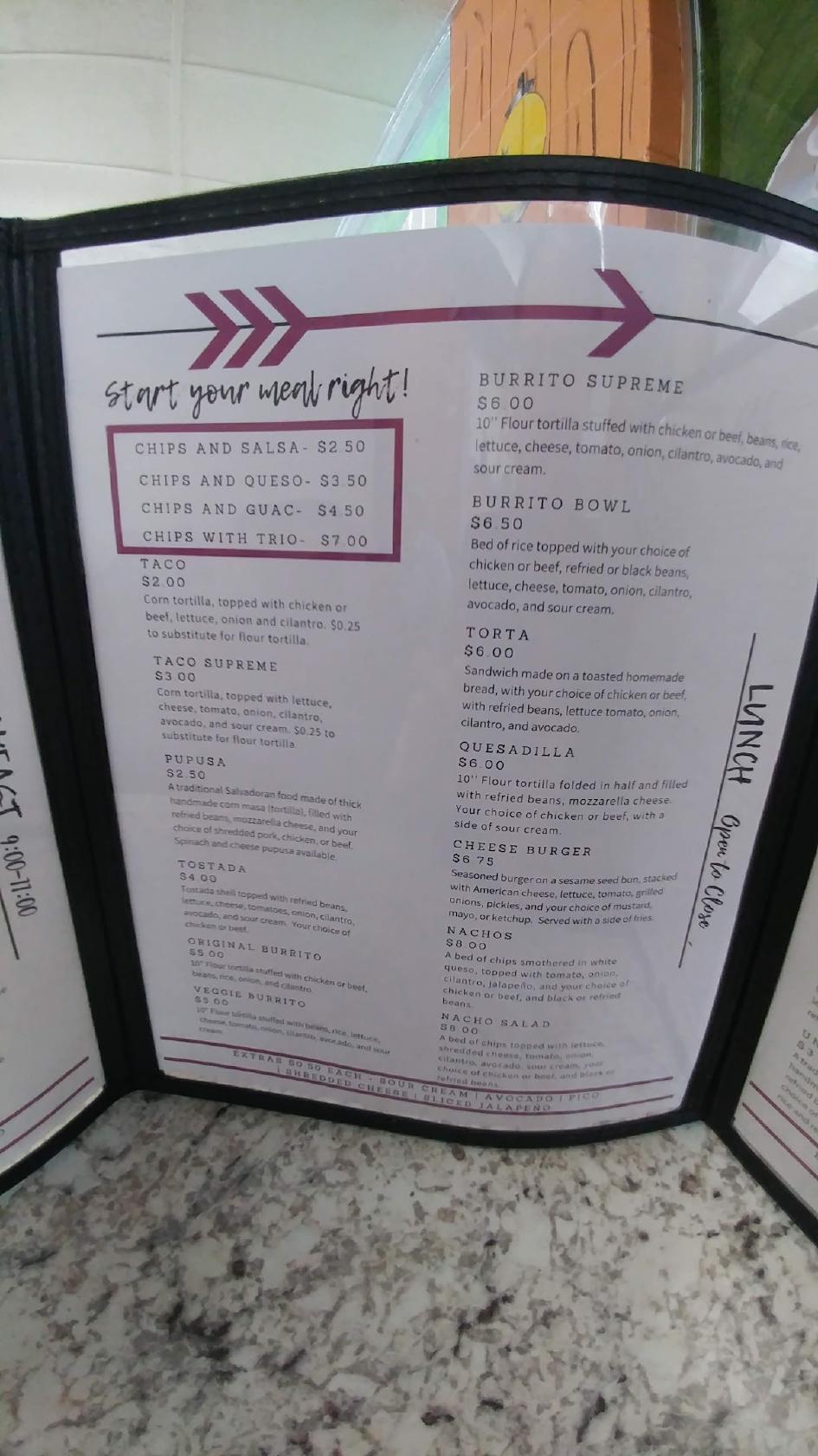 Menu at Norma's restaurant, Pauls Valley