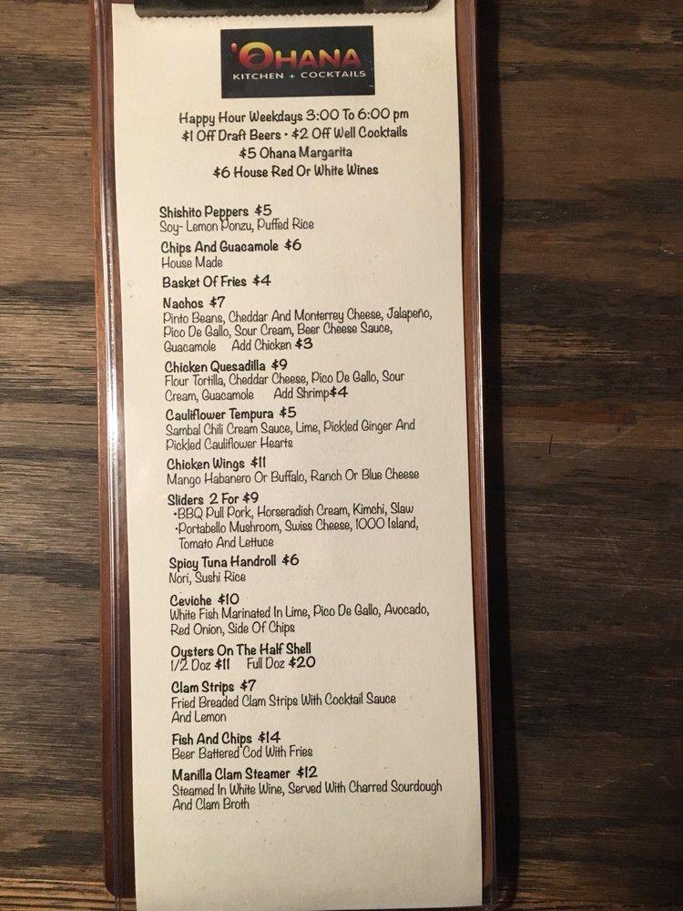 Menu at Ohana Kitchen and Cocktails pub & bar, Huntington Beach