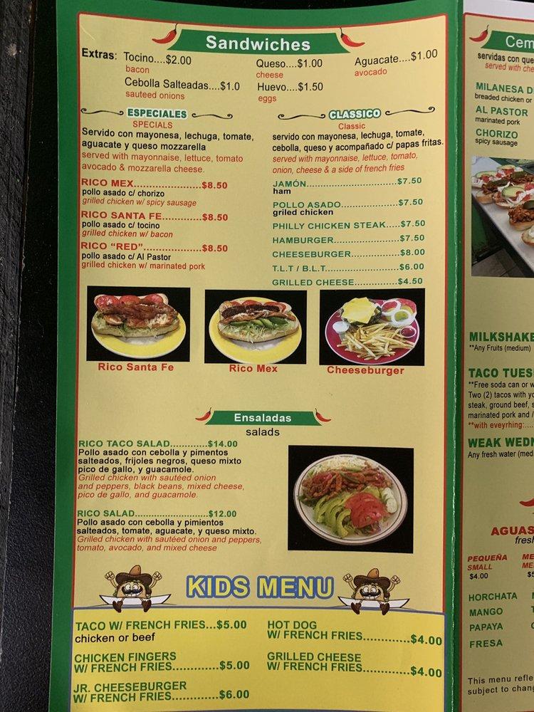 Menu at Rico Taco Mex 2 restaurant, Keansburg