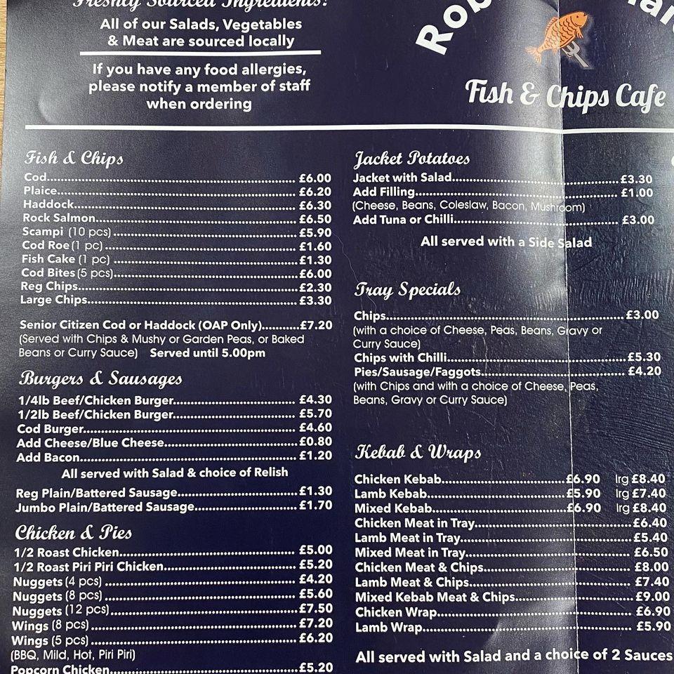 Menu at Robbie's Plaice cafe, Bath