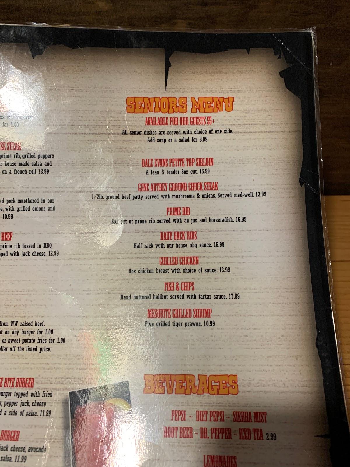 Menu at Rodeo Steakhouse and Grill, Tillamook