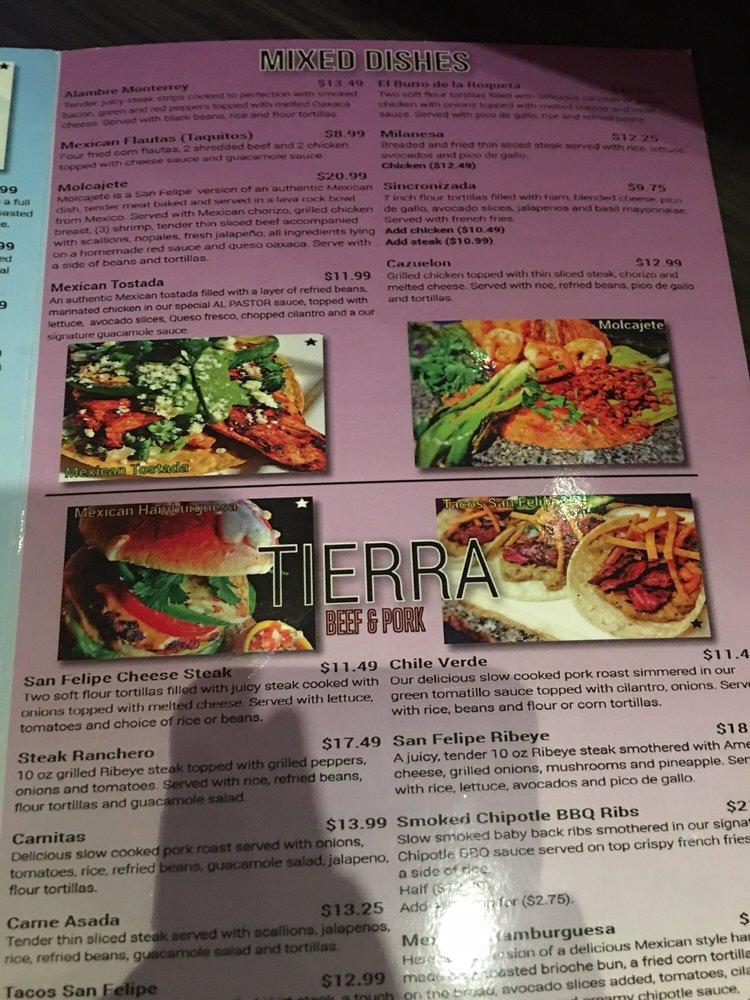 Menu at San Felipe Mexican Restaurant, Aberdeen