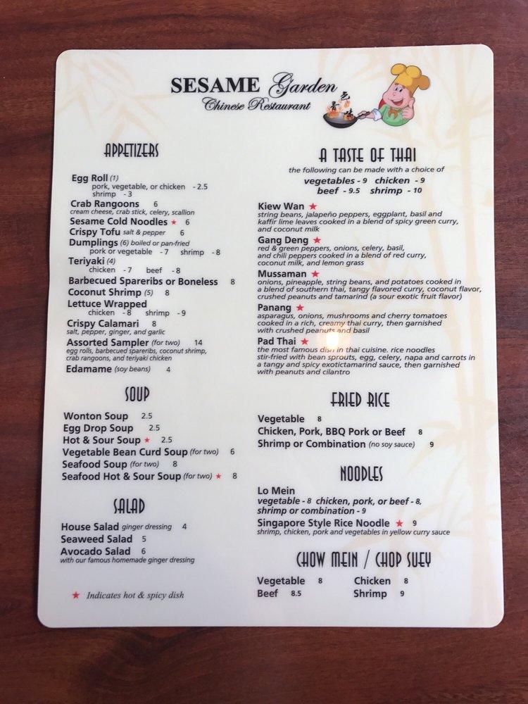 Menu at Sesame Garden restaurant, Pittsburgh