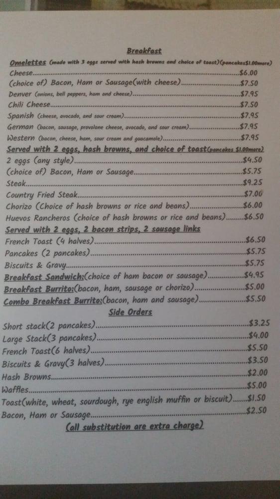 Menu at Twenty Mule Cafe, Boron, Twenty Mule Team Rd