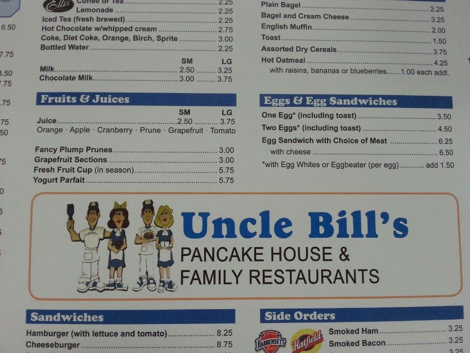 Menu at Uncle Bill's Pancake House restaurant, Stone Harbor, 304 96th St