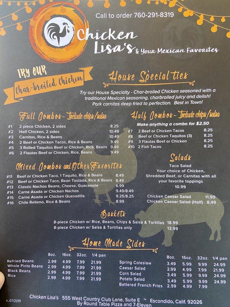 Menu at Chicken Lisa's and Your Mexican Favorites fast food, Escondido
