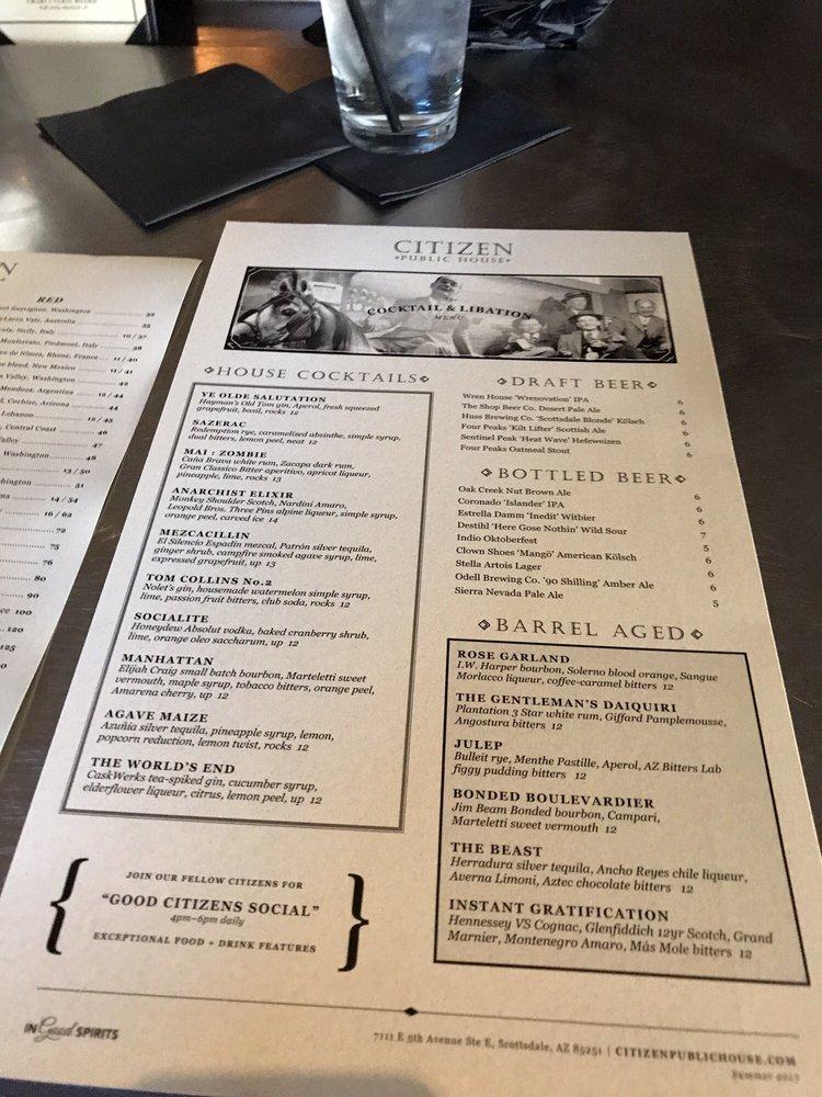 Menu at Citizen Public House, Scottsdale