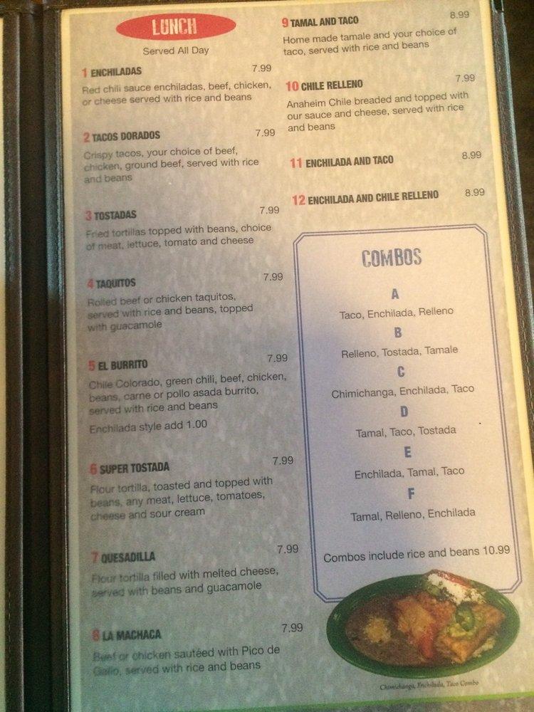 Menu at El Sarape Restaurant, Parker