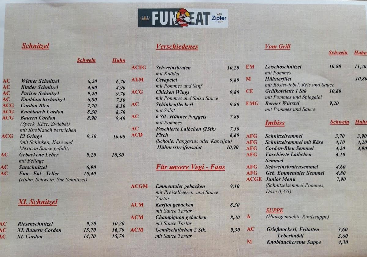 Speisekarte von FUN EAT restaurant, Wien, Jedleseer Str. 63